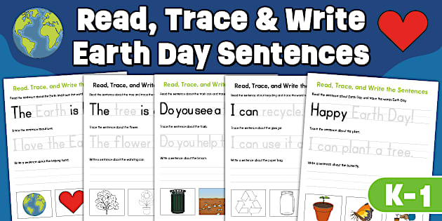 Read, Trace, and Write Earth Day Sentences Worksheets