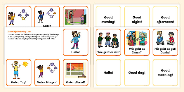 Greetings - German/English Matching Cards (teacher made)