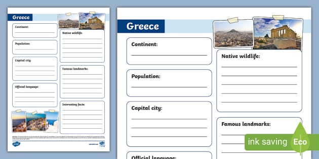 KS1 Greece Fact File Template (teacher made) - Twinkl
