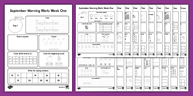 Kindergarten September Morning Work Bundle - Twinkl