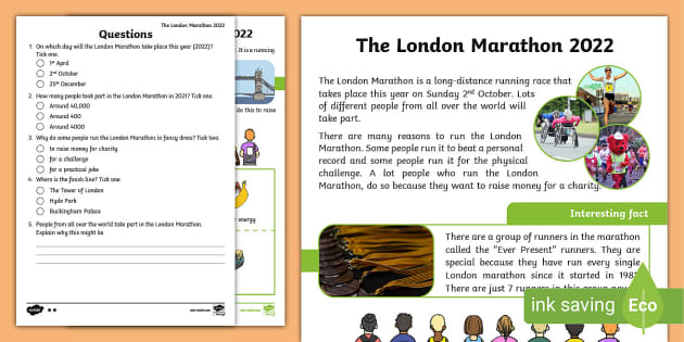 KS1 The London Marathon Differentiated Reading Comprehension Activity