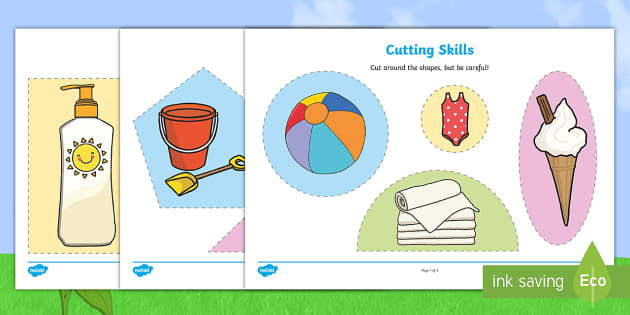 Summer-Themed Cutting Skills Worksheet / Worksheets