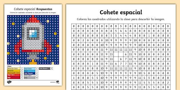 Ficha de actividad: Colorear píxeles - Cohete espacial