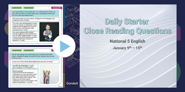 National 5 Daily Close Reading Questions January 9th – 15th