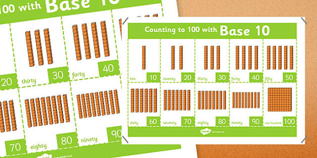 Cursive Counting with Base 10 Blocks Display Poster - Twinkl