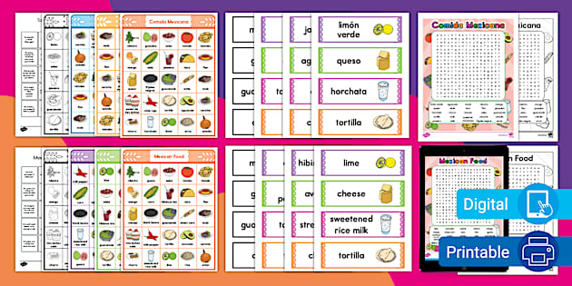 Mexican Food Vocabulary Bundle in English and Spanish | Cinco de Mayo,