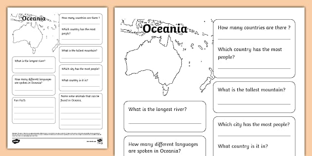 Oceania Fact File Template, Oceania, Australia, Australasia