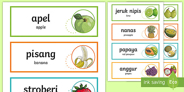 Indonesian English Fruit Word Cards (teacher made) - Twinkl
