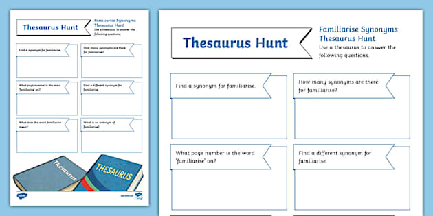 Another Word for Familiarise: Synonyms Thesaurus Hunt Worksheet