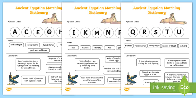 Ancient Egypt Matching Dictionary Activity (teacher made)