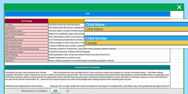 SEN Report Cards Comments | Foundation to Year 6