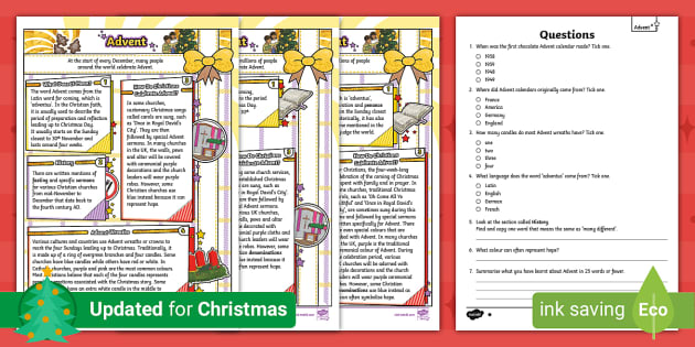 Advent LKS2 Differentiated Reading Comprehension Activity