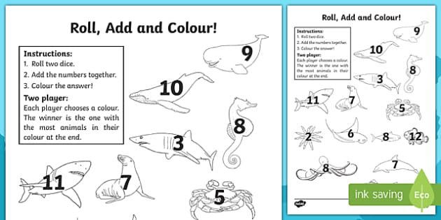 Under the Sea Roll and Colour Worksheets (teacher made)