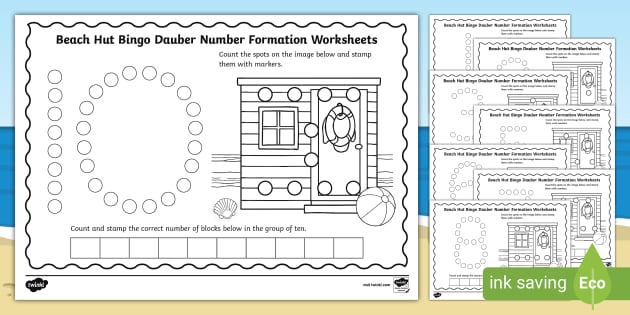 Beach Hut Bingo Dauber Number Formation Worksheets - Twinkl