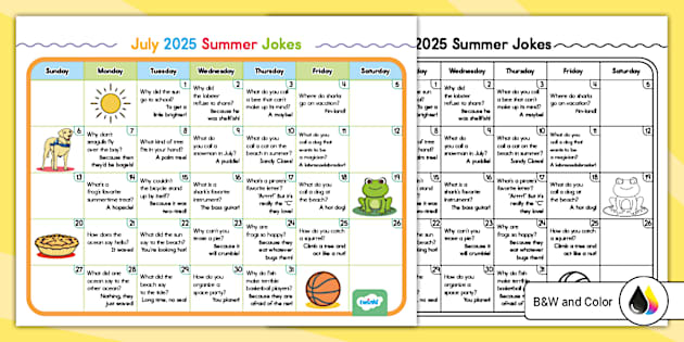 July 2025 Summer Jokes Calendar (teacher made) - Twinkl