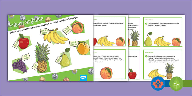 Fruit Shopping - Money Math Problems Challenge Cards French