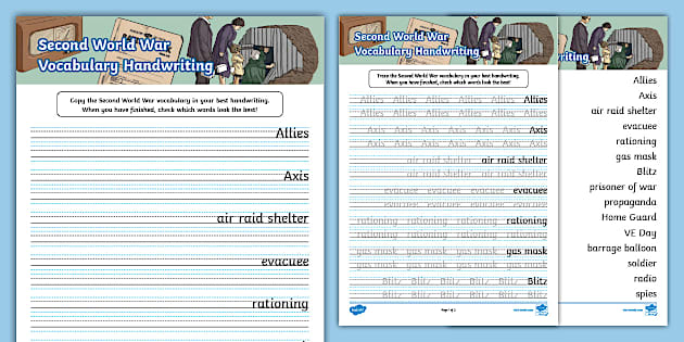 Second World War Left-Handed Handwriting Activity Sheets Second World War Left-Handed Handwriting Activity Sheets