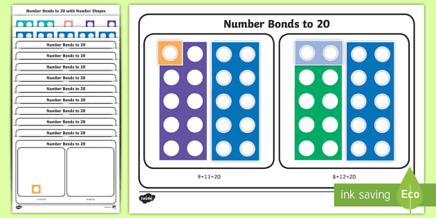 Number Bonds to 20 with Number Shapes Activity Pack - Maths