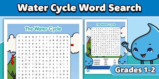 Water Cycle Word Search for 1st-2nd Grade