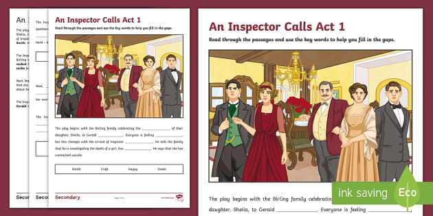 GCSE LA An Inspector Calls: Act 1 Gap Fill Worksheet