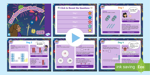 👉 KS1 New Years Maths Challenges PowerPoint 2023 - Twinkl