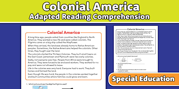 Colonial America Adapted Reading Comprehension