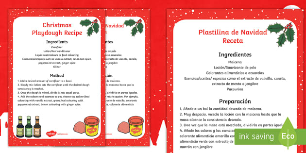 Christmas Playdough Recipe - English/Spanish (teacher made)