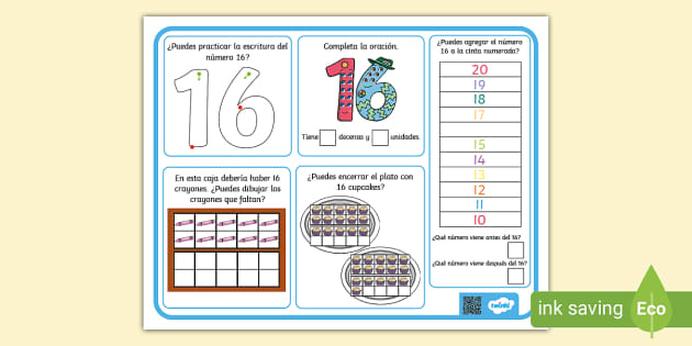 Hoja de trabajo Las Aventuras del Número Dieciséis