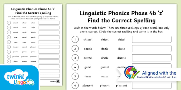 Linguistic Phonics Phase 4b 'z' Find the Correct Spelling