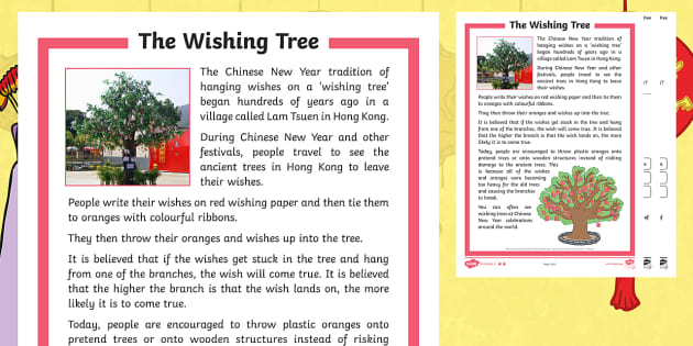 Chinese New Year Wishing Tree Differentiated Reading Comprehension Activity