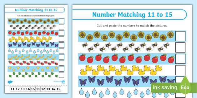 Number Matching Cut and Paste 11 - 15 Activity - -Australia