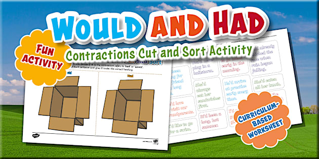 Would and Had Contractions Cut and Sort Activity