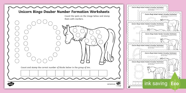 Unicorn Bingo Dauber Number Formation Worksheets|Twinkl Math