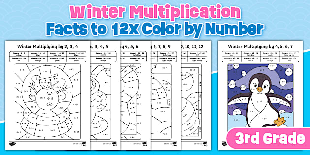 Multiplication Facts to 12x Color by Number Worksheets