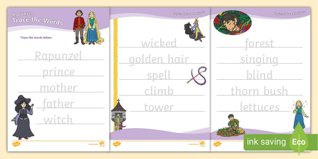 Rapunzel Trace the Words Worksheet (teacher made) - Twinkl