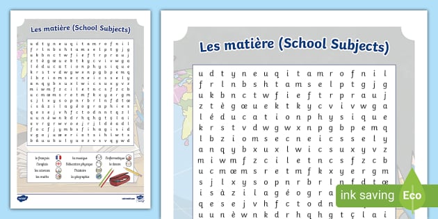 👉 French: School Subjects Word Search (teacher made)