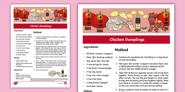 Lunar New Year Chicken Dumplings Recipe - Twinkl