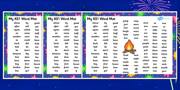 Bonfire Night Firework Themed KS1 Word Mat