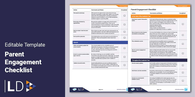 Parent Engagement Checklist - SLT (teacher made) - Twinkl