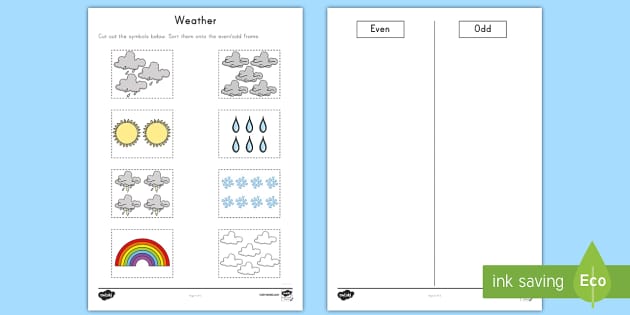 Weather Odd and Even Number Sorting Activity (teacher made)