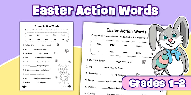 Easter Action Words Worksheet for 1st-2nd Grade