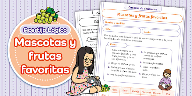 Ficha de actividad: Cuadro de decisiones de dos categorías de mascotas y