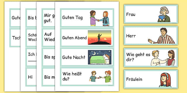 Greetings Flashcards German (teacher made)