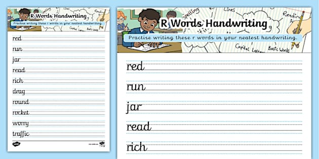 R Words Handwriting Practice Worksheet - Twinkl