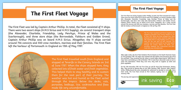 The First Fleet Voyage Information Sheet (teacher made)