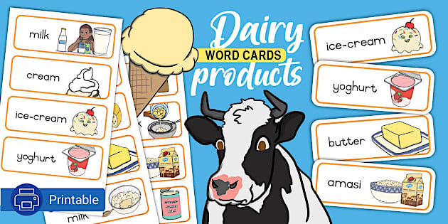 Grade R Life Skills - Word Cards: Dairy Products - Twinkl