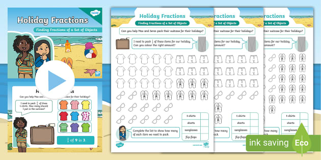 👉 Year 2 Summer-Themed Maths Fractions of a Set Teaching Pack