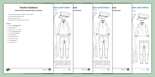 Listen and Colour Clothes - Indonesian (teacher made)