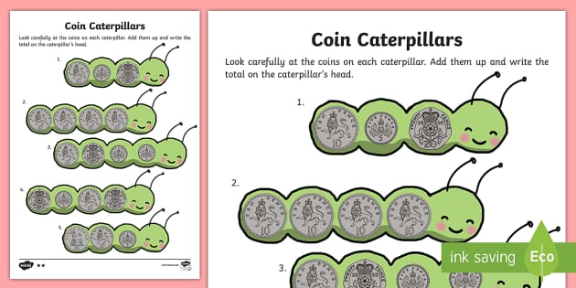 Coin Caterpillars Differentiated Worksheet / Worksheet