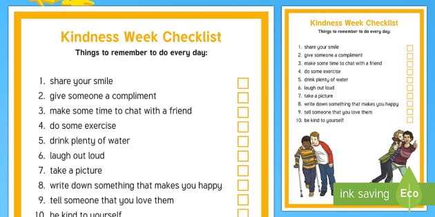 Twinkl Kindness Week Adult Checklist (teacher made) - Twinkl